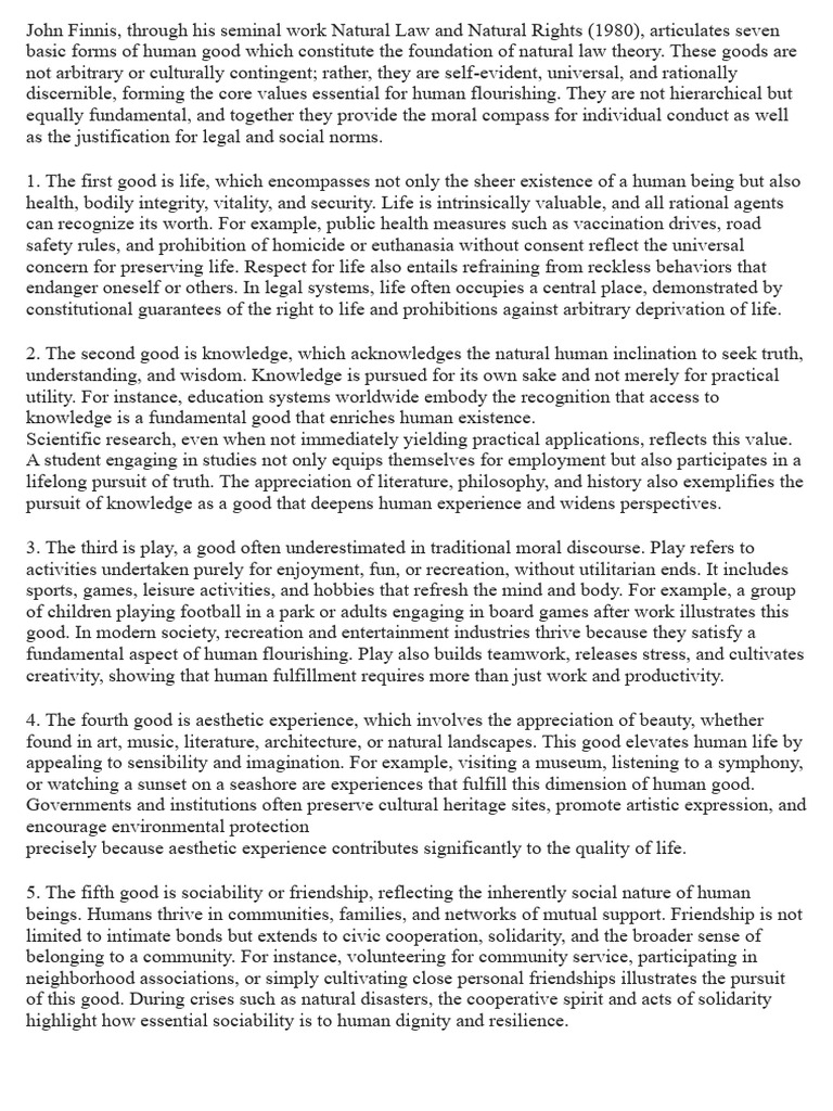 Finnis' Seven Basic Goods Explained | PDF | Knowledge | Rationality