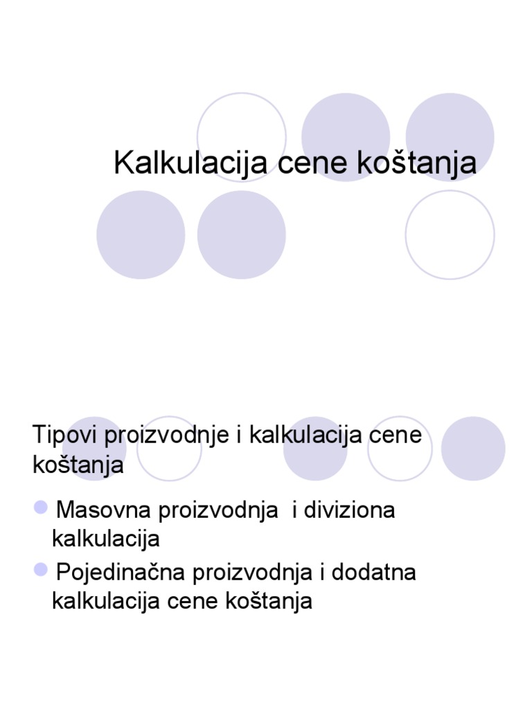 Kalkulacija Cene Kostanja | PDF