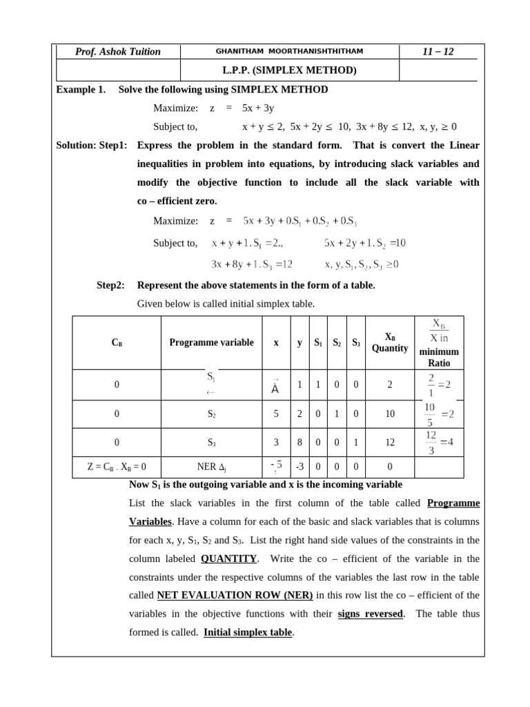 Simplex Method for Linear Programming | PDF | Mathematics ...