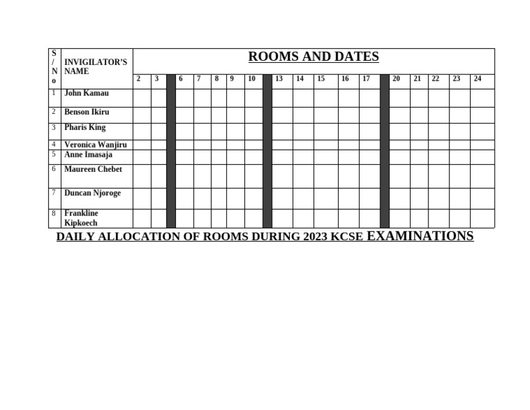 2023 KCSE Invigilation Timetable | PDF