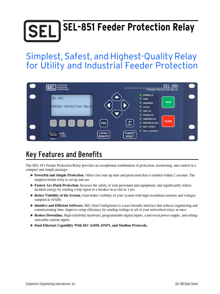 SEL-851 Feeder Protection Relay Manual | PDF | Relay | Optical Fiber