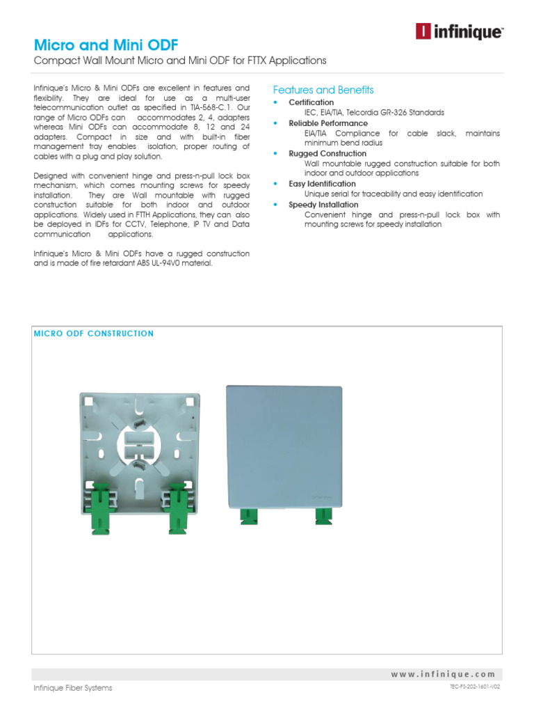 Compact Micro & Mini ODF Solutions | PDF | Fiber To The X | Optical Fiber