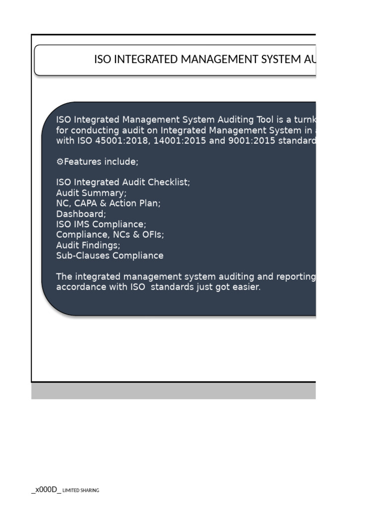 ISO Integrated Management System Audit Tool | PDF | Audit | Risk