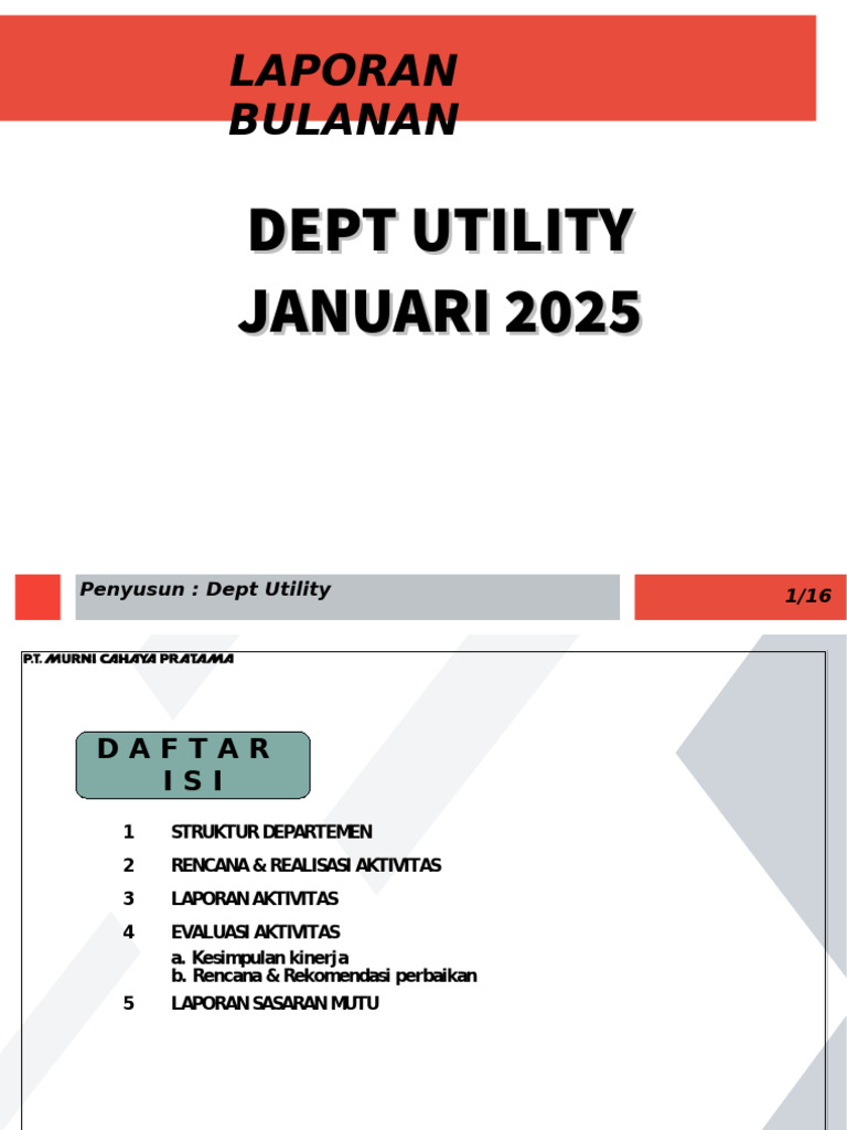 Laporan Bulanan Dept Utility Januari 2025 | PDF
