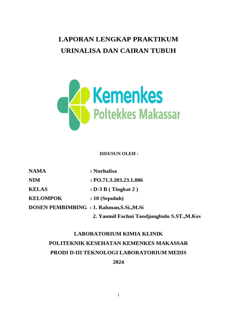 Laporan Praktikum Urinalisa 2024 | PDF