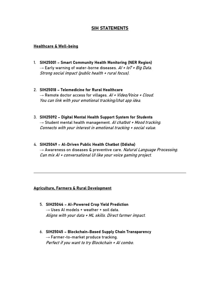 SIH 2025 Shortlisted Problem Statements | PDF | Artificial Intelligence ...