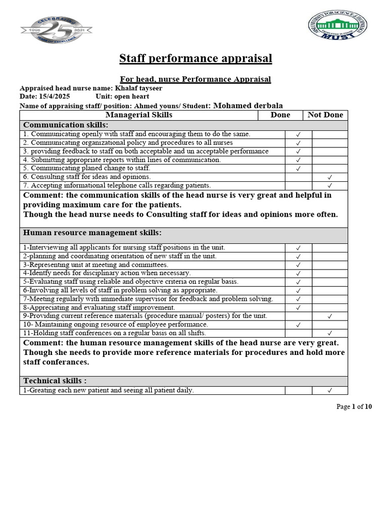 Head Nurse Performance Appraisal 2025 | PDF | Attitude (Psychology ...