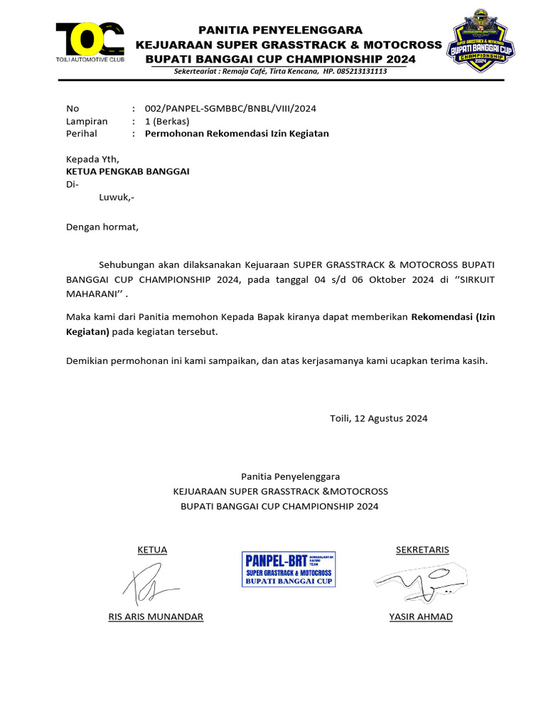 Surat Permohonan Rekom Imi Banggai | PDF