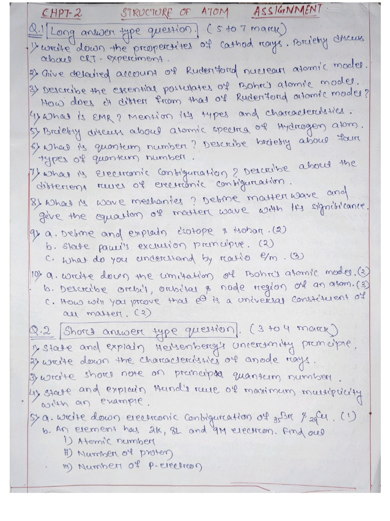 Atomic Structure Assignment | PDF