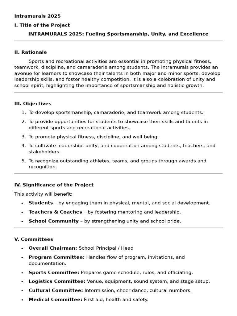 Intramurals 2025: Theme and Committee Guide | PDF | Sports