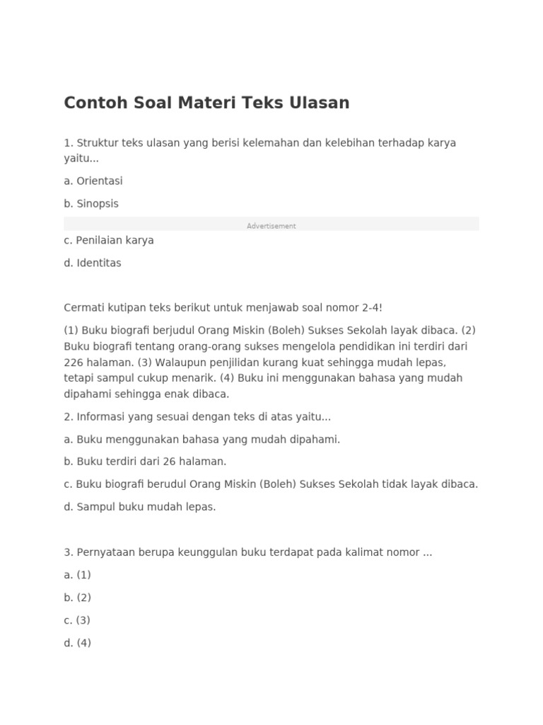 Contoh Soal Teks Ulasan Buku dan Struktur | PDF