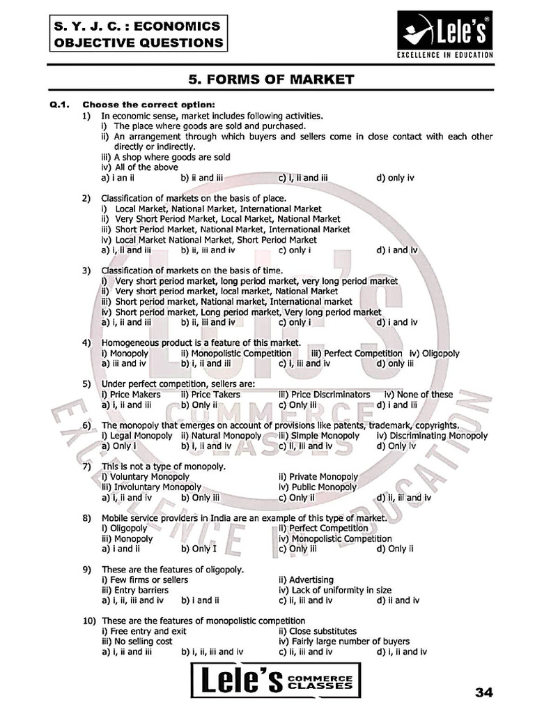 Forms of Markets Objectives Economics | PDF
