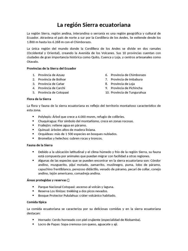 Flora y fauna de la sierra ecuatoriana | PDF | Ecuador | Andes