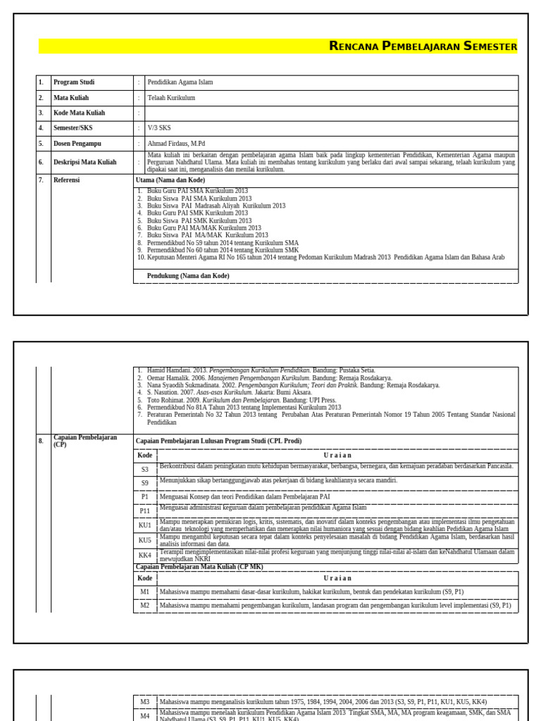 Rencana Pembelajaran PAI Semester V | PDF