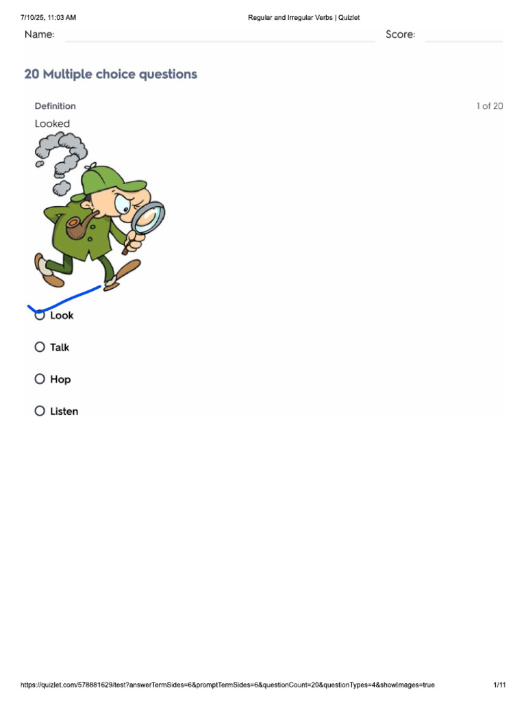 Quiz On Regular Irregular Verbs | PDF
