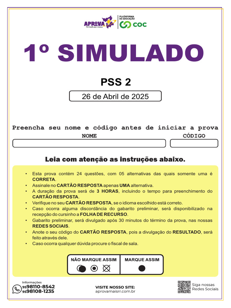 1° SIMULADO APROVA + 2025 - PSS 2 - Oficial | PDF | Bactérias | Archaea