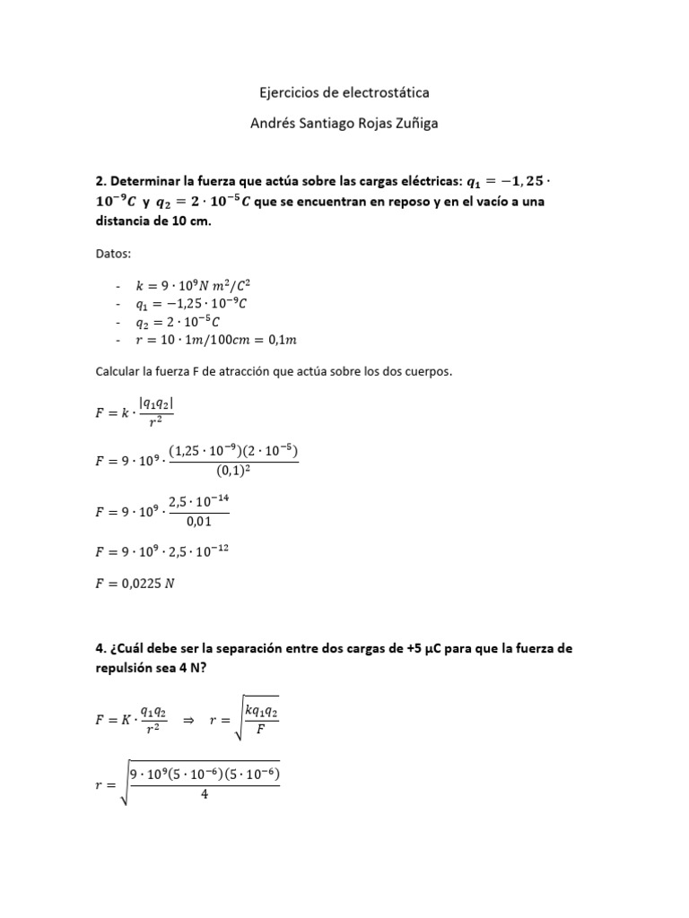 Ejercicios de Electrostática Santiago | PDF