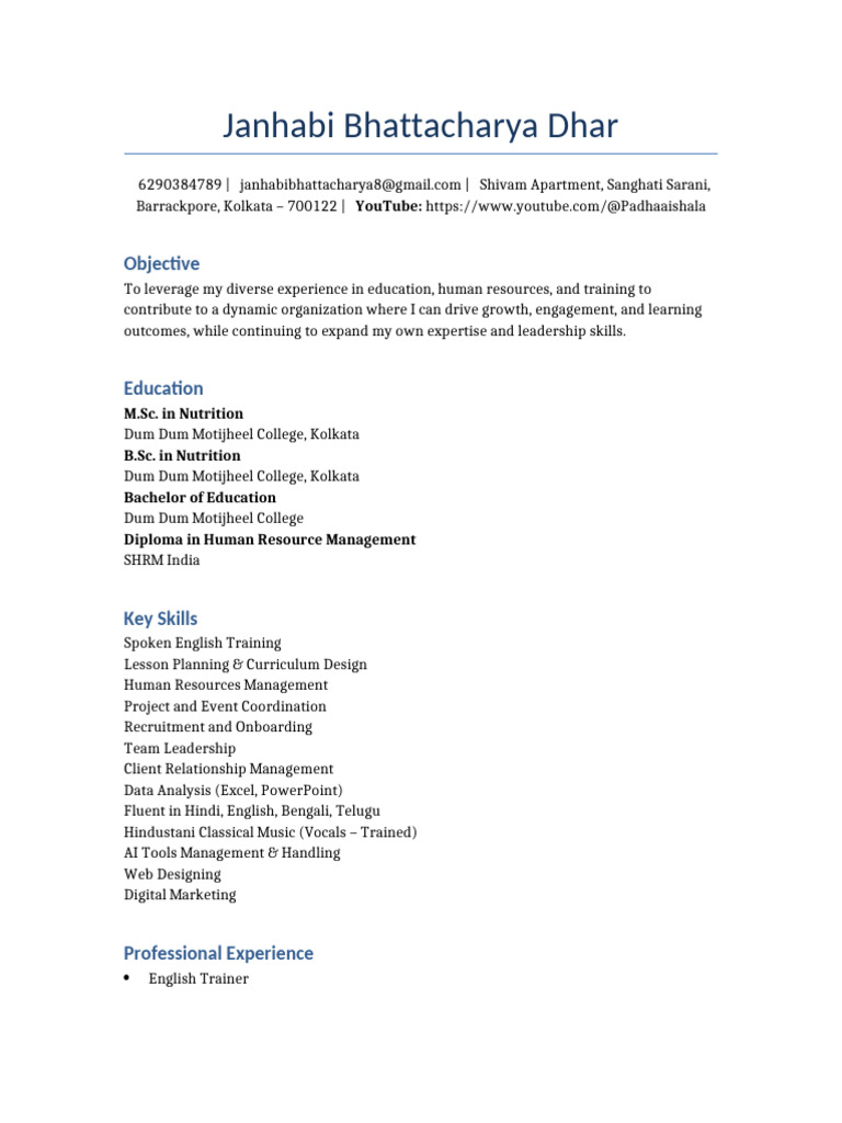 Education and HR Professional Profile | PDF | Human Resource Management ...