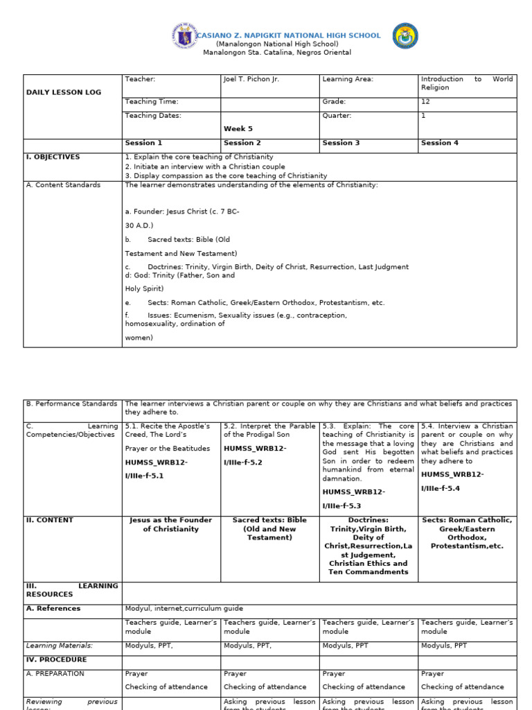 Grade 12 World Religion Lesson Plan | PDF | Sola Fide | God In Christianity