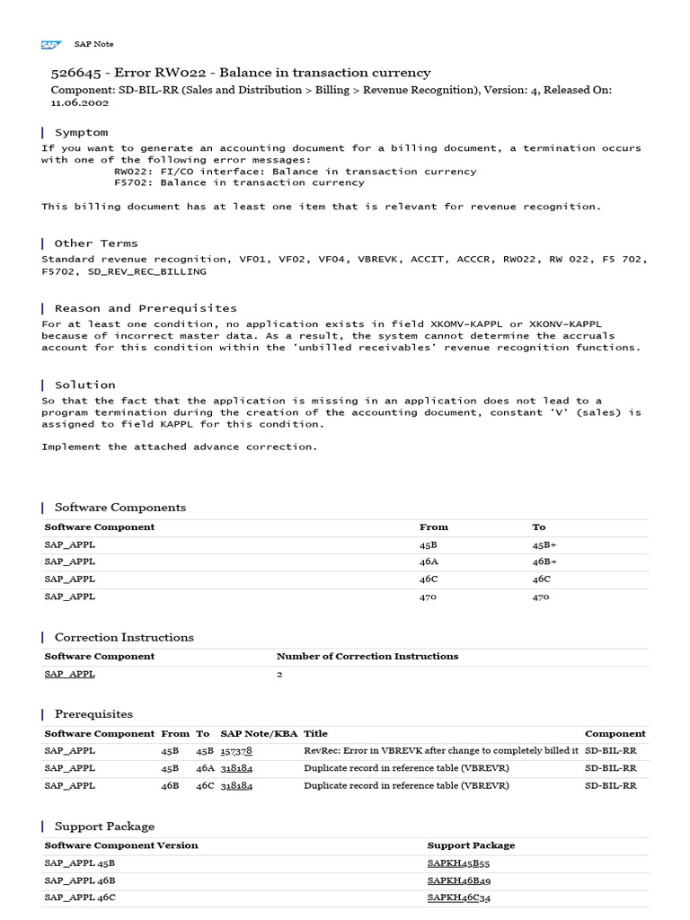 RW022 Error: Balance in Transaction Currency | PDF | Computer ...