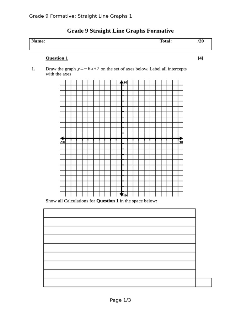 Grade 9 Straight Line Graphs Worksheet | PDF