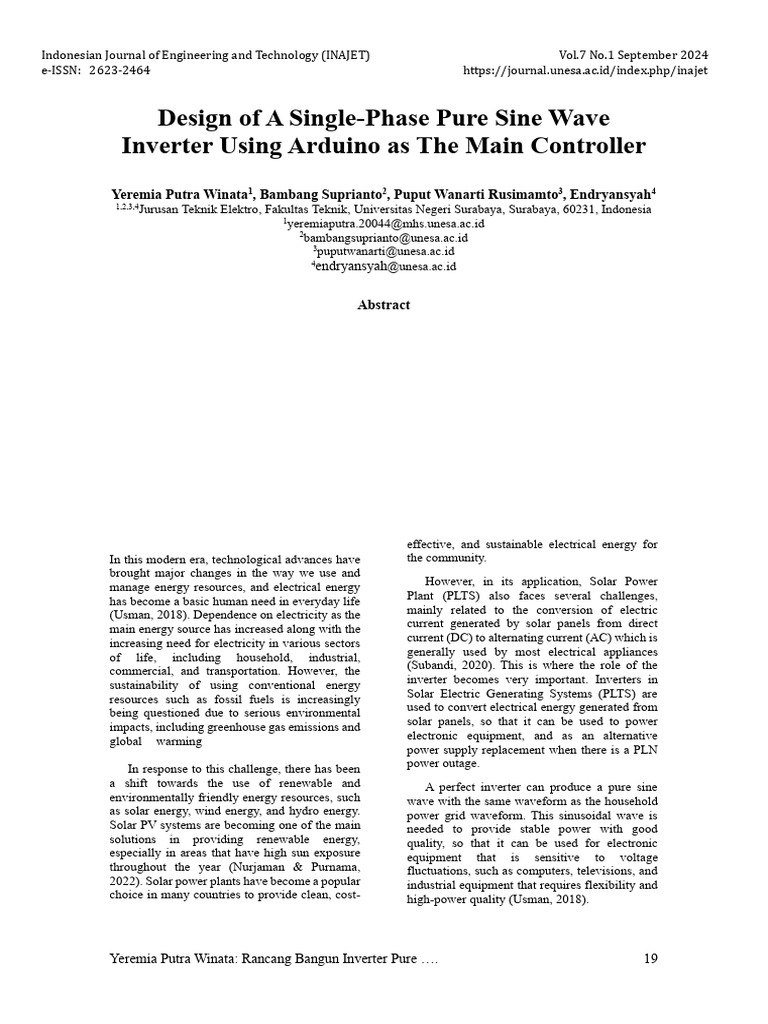 Design of A Single Phase Pure Sine Wave Inverter Using Arduino As The Main Controller | PDF ...