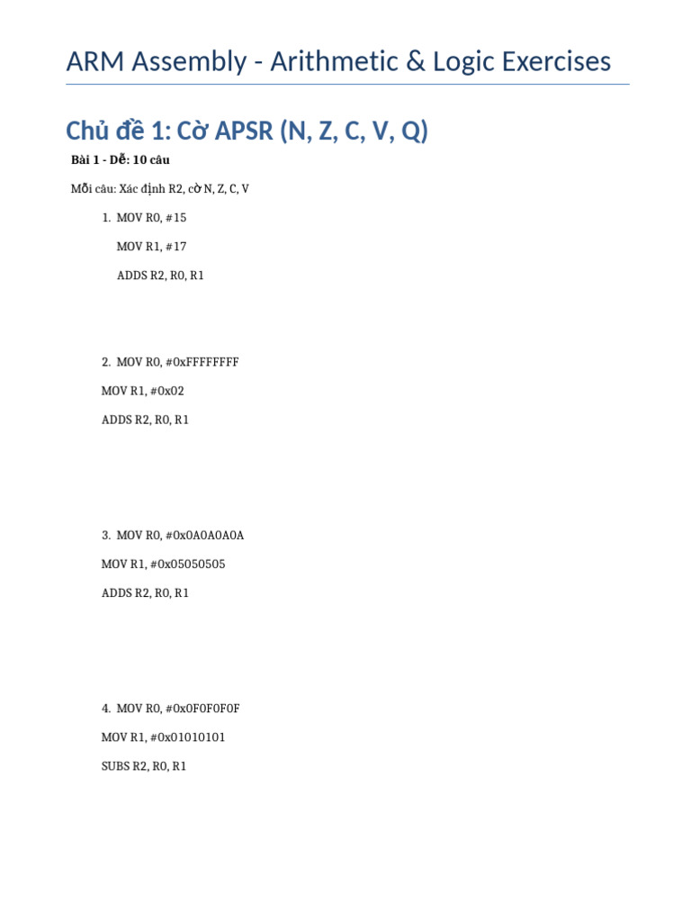 ARM Arithmetic Logic Exercises | PDF