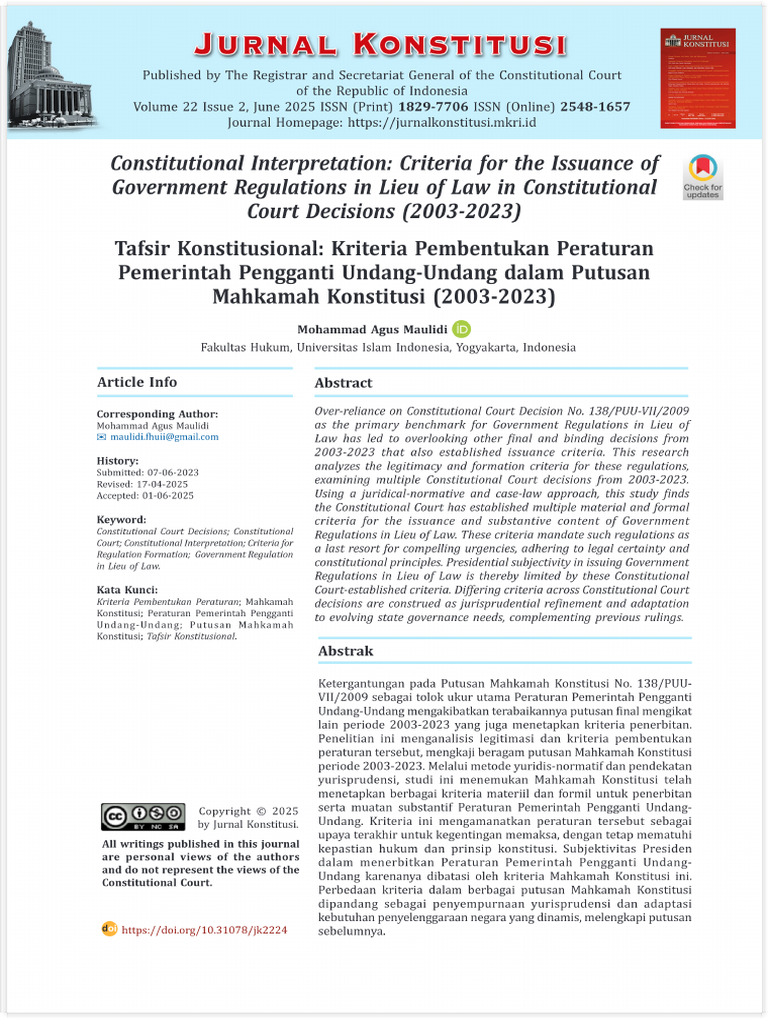 View of Constitutional Interpretation - Criteria For The Issuance of ...