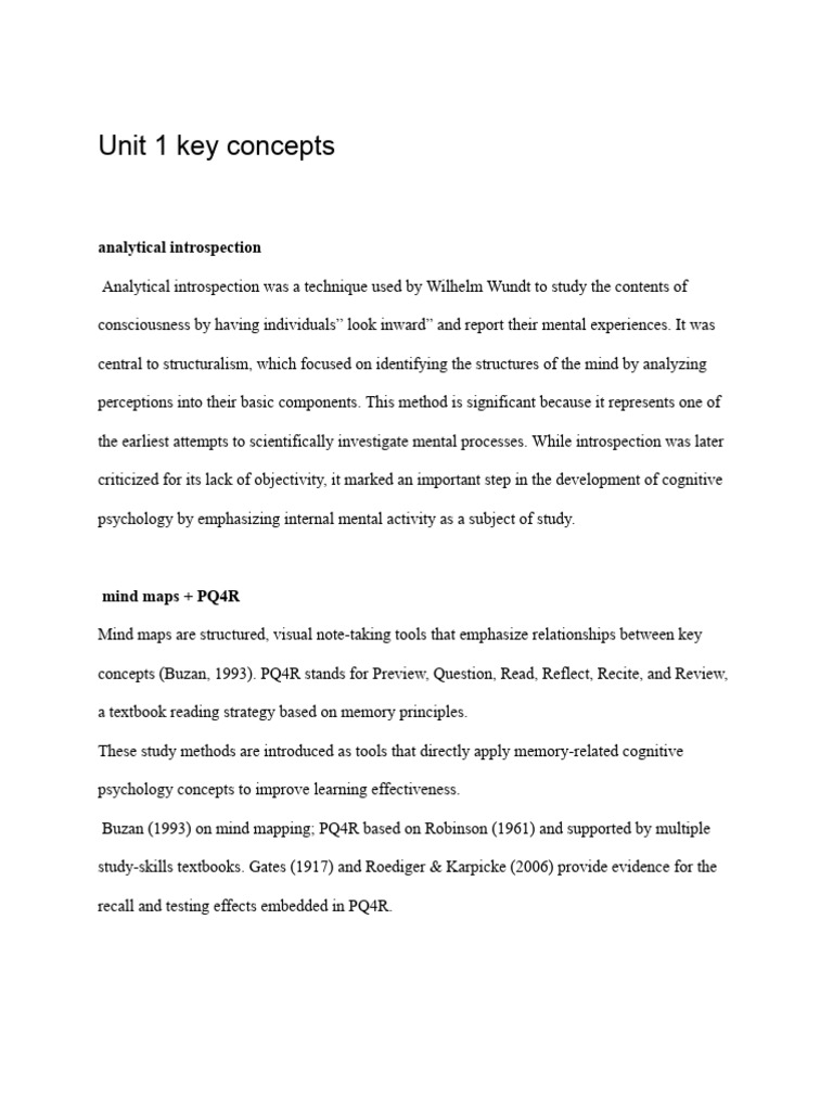 Unit 1 Key Concepts | PDF | Psychology | Perception