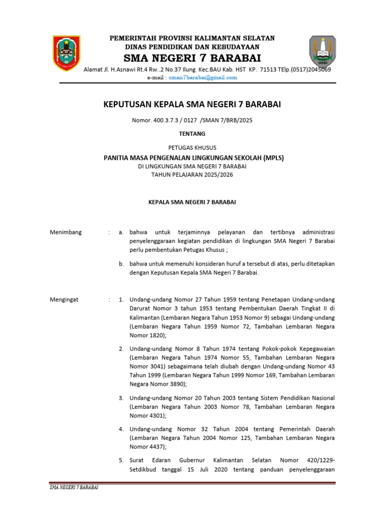 Petugas Khusus MPLS SMA 7 Barabai 2025 | PDF