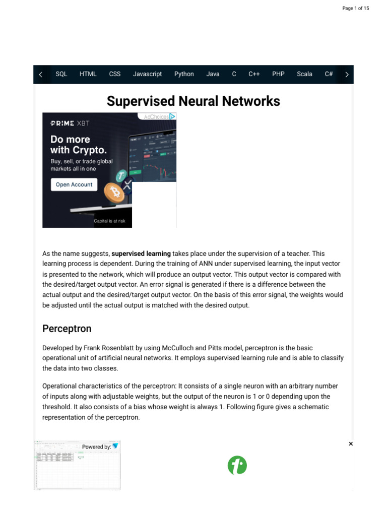 Supervised Learning in Artificial Neural Networks | PDF | Applied Mathematics | Statistical ...