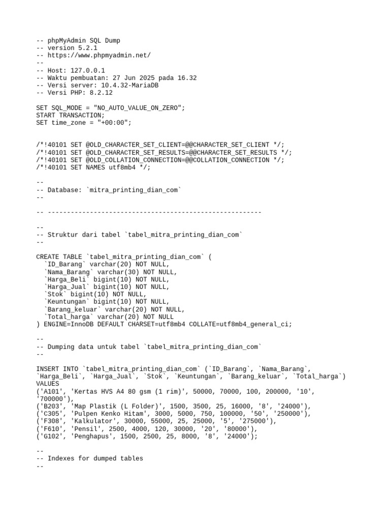Tabel Mitra Printing Dian Com (Phpmyadmin) Winda Mariany | PDF