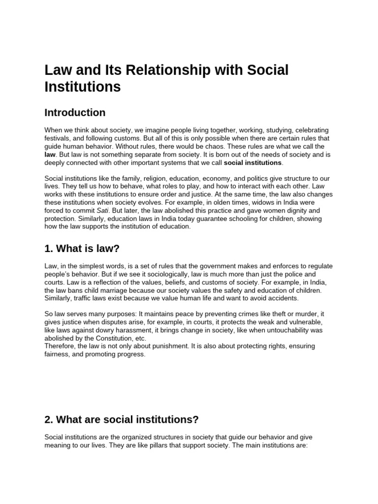 Law's Role in Social Institutions | PDF | Family | Gender Studies