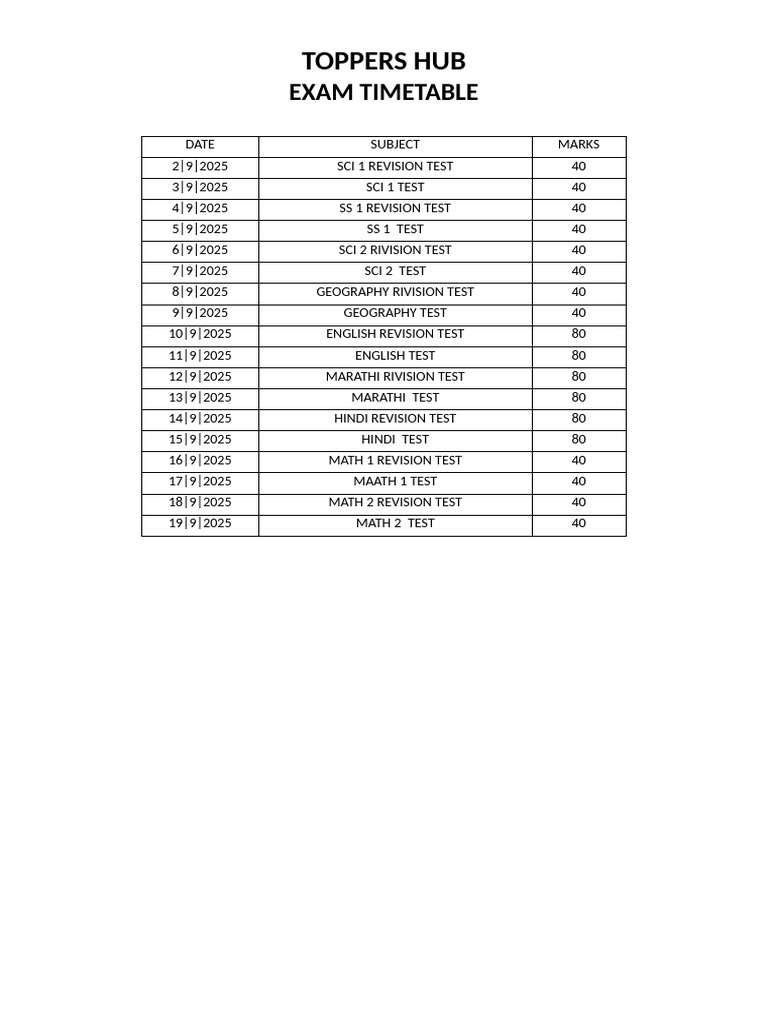 10th STD Exam Timetable | PDF