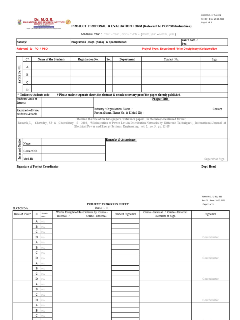 36 Project Proposal and Evaluation Sheet | PDF
