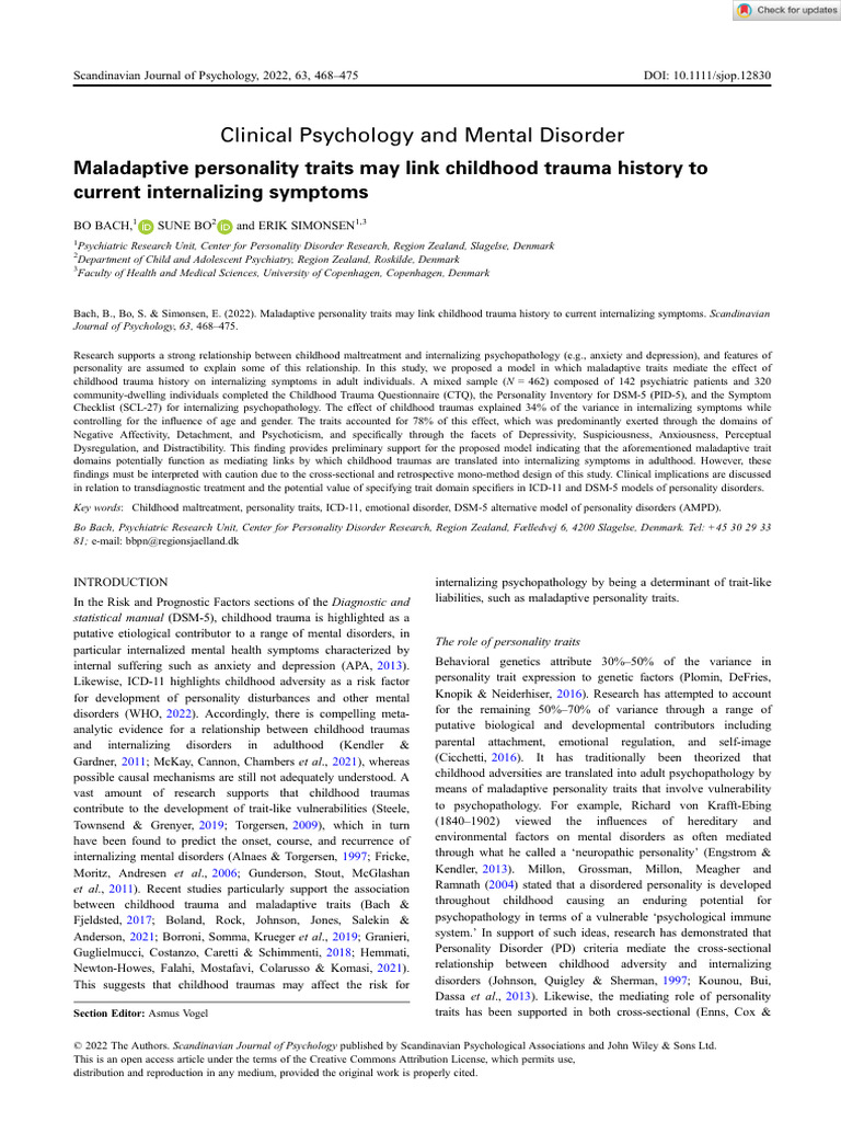 Scandinavian J Psychology - 2022 - Bach - Maladaptive Personality ...