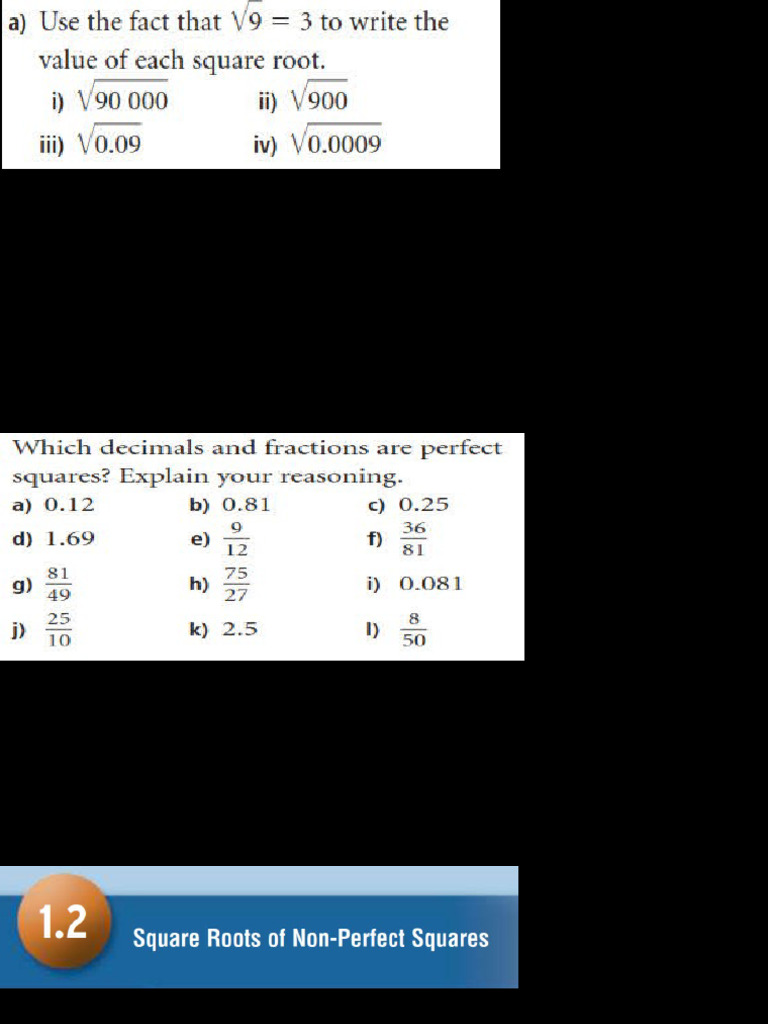 1.2 Square Roots of Non Perfect Squares | PDF