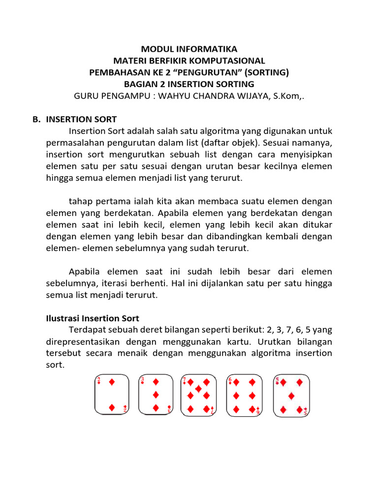 MODUL INFORMATIKA MATERI BERFIKIR KOMPUTASIONAL PEMBAHASAN KE 2 “PENGURUTAN” (SORTING) BAGIAN 2 ...