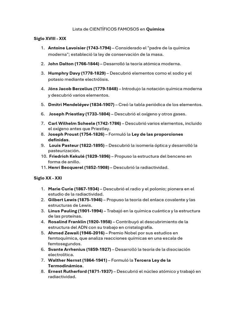 Científicos Famosos en Química | PDF | Química | Química Física