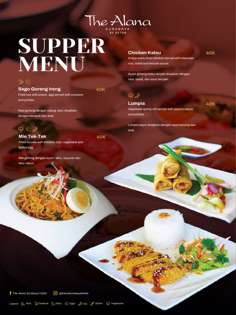 Supper Menu at The Alana Surabaya Hotel | PDF