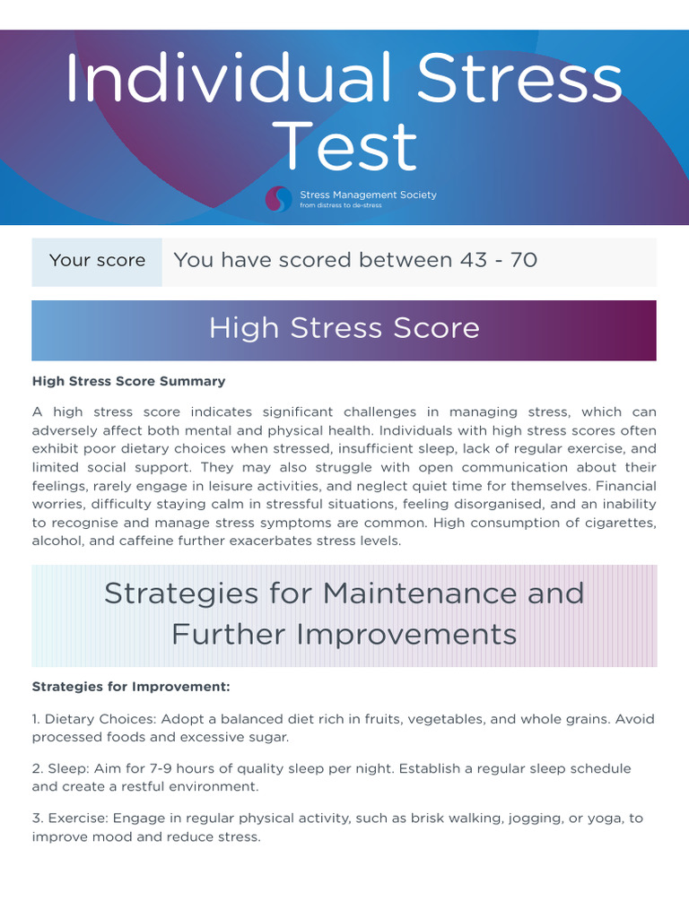 High Stress Score Management Guide | PDF | Mental Health | Determinants ...