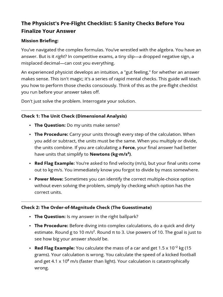 Physicist's Pre-Flight Answer Checks | PDF | Force | Friction
