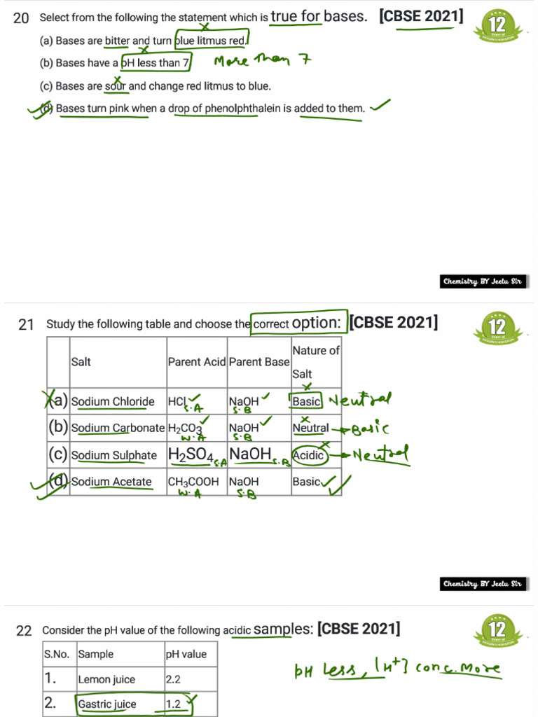 Acid Base & Salt PYQ 20-40 | PDF
