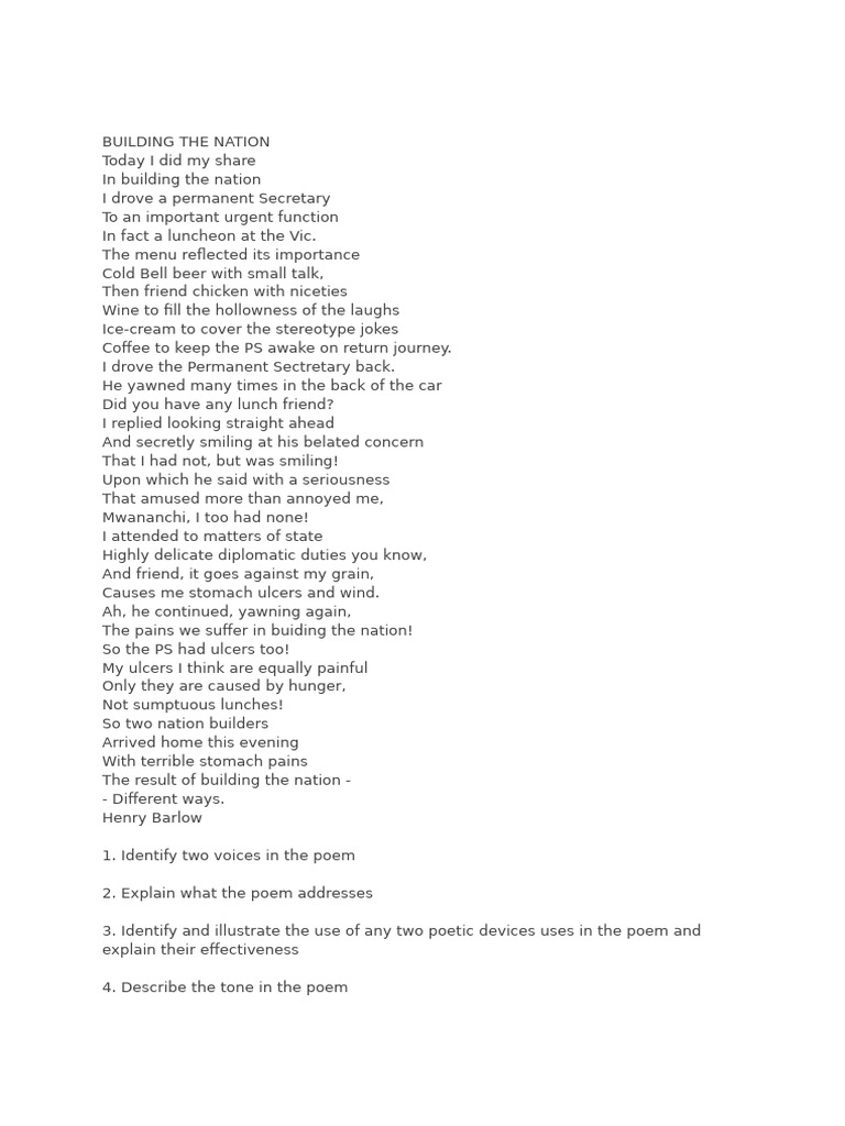 Analysis of "Building the Nation" Poem | PDF