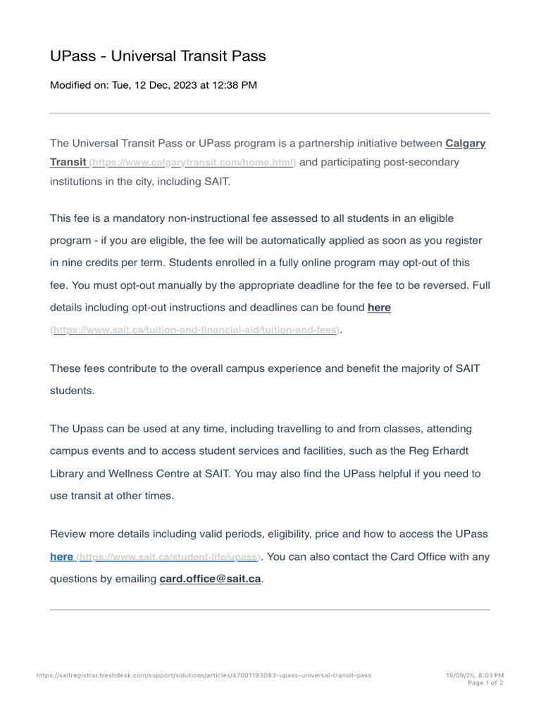 UPass - Universal Transit Pass - Southern Alberta Institute of ...