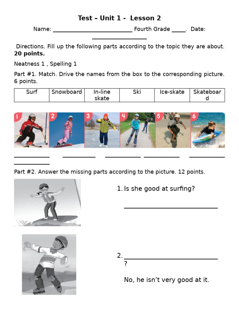 Test - Lesson 2 Unit 1 Fourth Grade | PDF