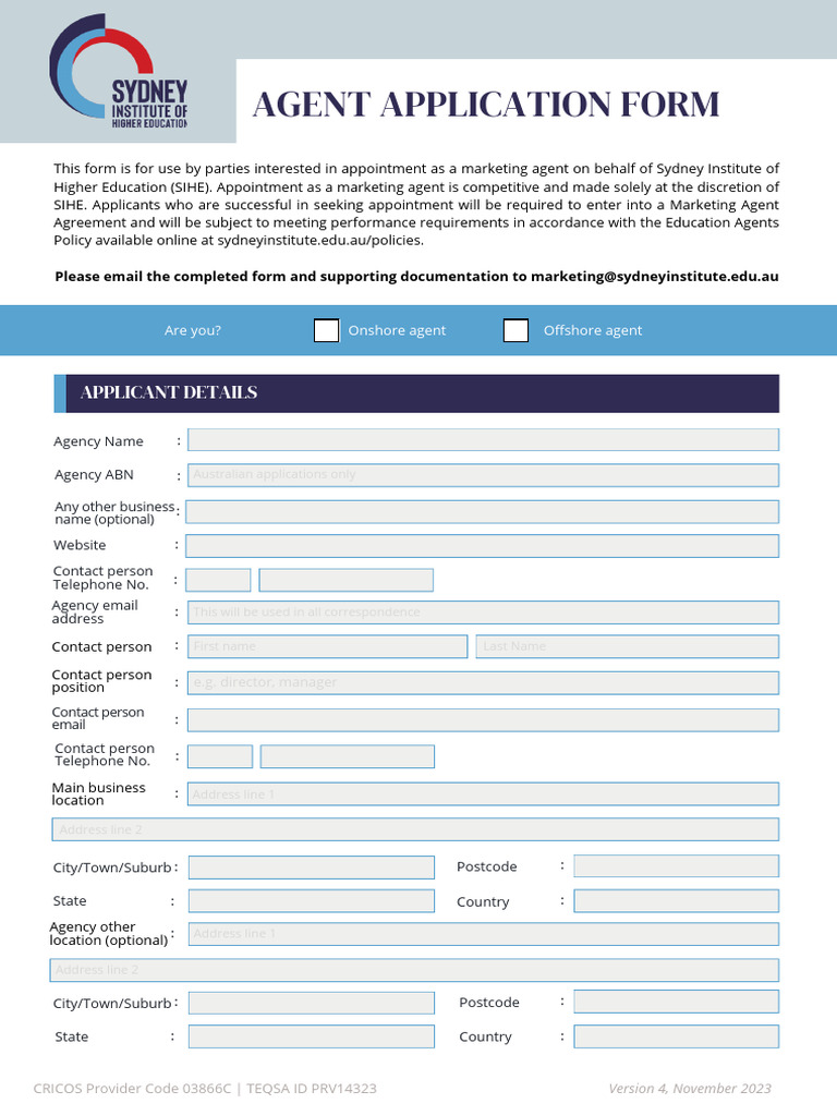 Agent Application Form for SIHE | PDF