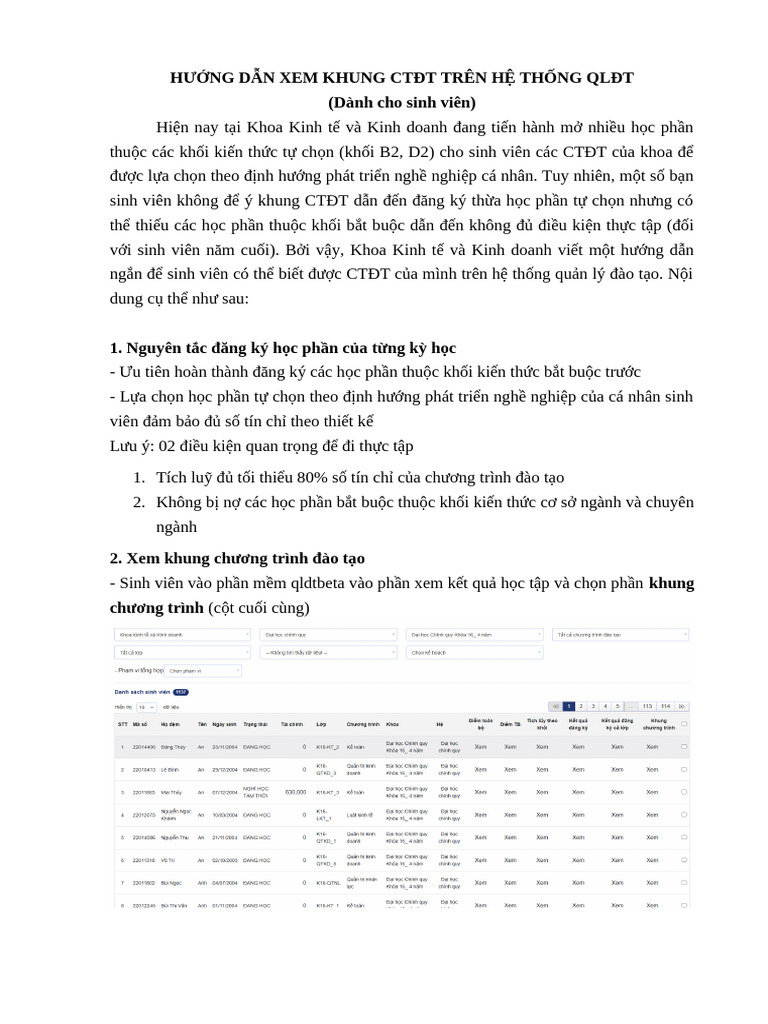 Huong Dan Xem Khung CTDT Danh Cho Sinh Vien | PDF