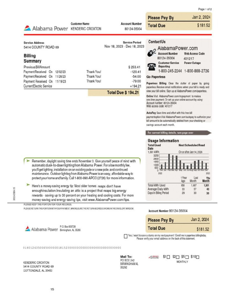 Alabama Power Bill | PDF