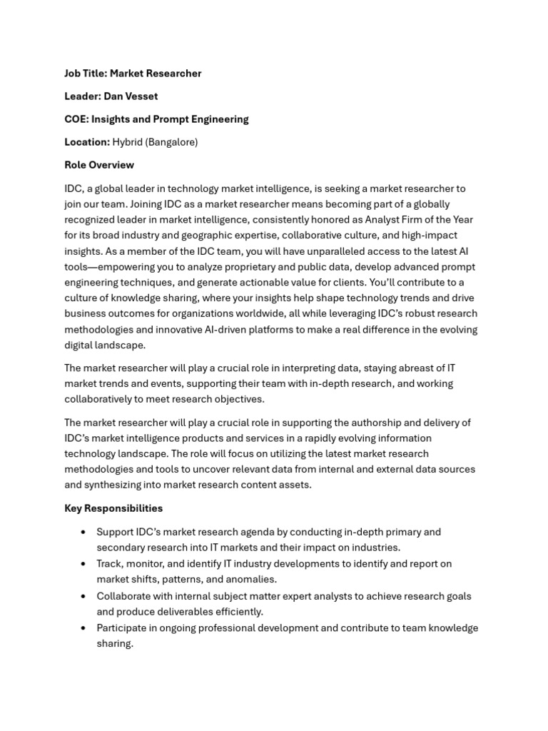 IDC - Market Researcher | PDF | Information | Artificial Intelligence